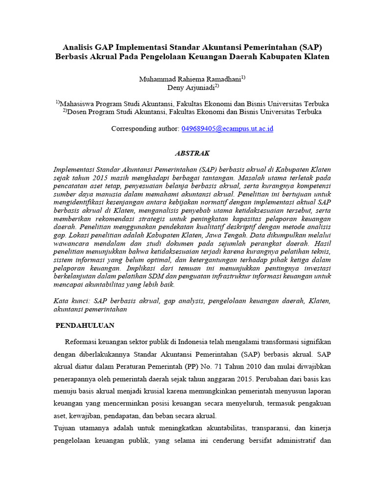 Analisis GAP Implementasi Standar Akuntansi Pemerintahan (SAP) Berbasis Akrual Pada Pengelolaan ...