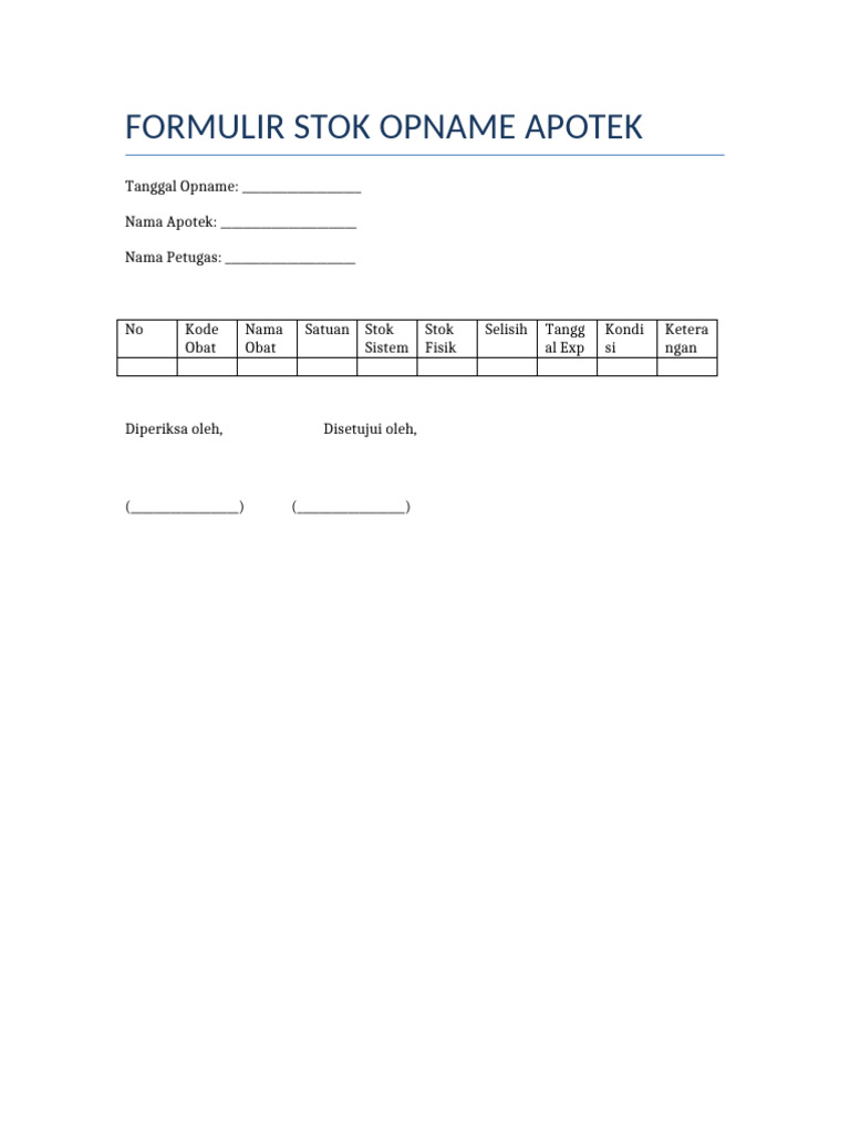 Formulir Stok Opname Apotek | PDF