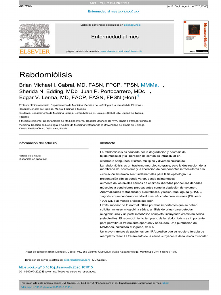 Rabdo Manejo | PDF | Medicina CLINICA | Especialidades Medicas