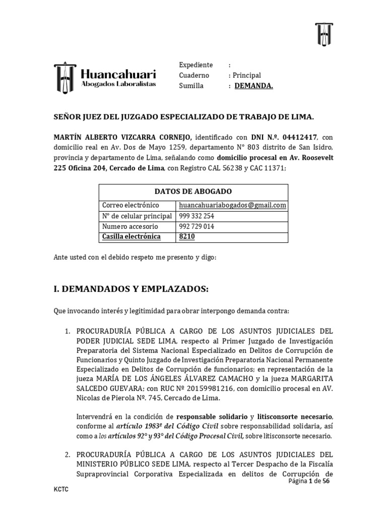 Documento Martin Vizcarra LPDerecho | PDF | Derecho laboral | Demanda judicial