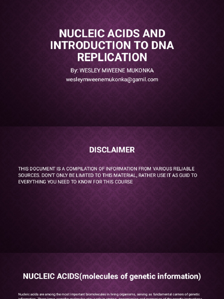 Nucleic Acids and Introduction To Dna Replication Part 1 - 081945 ...