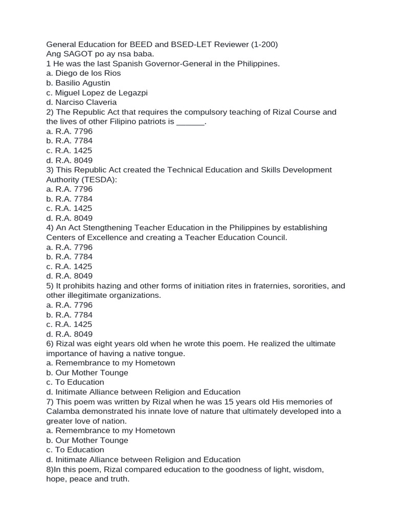 General Education For BEED and BSED | PDF | Philippines | Homo