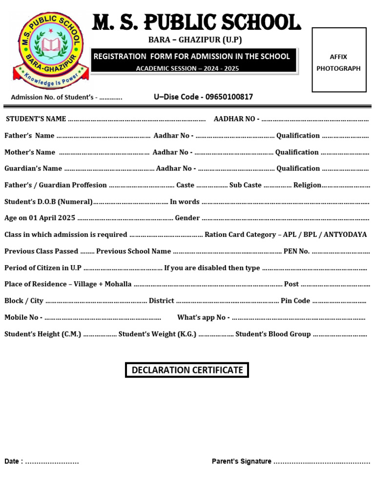 Admission Form | PDF
