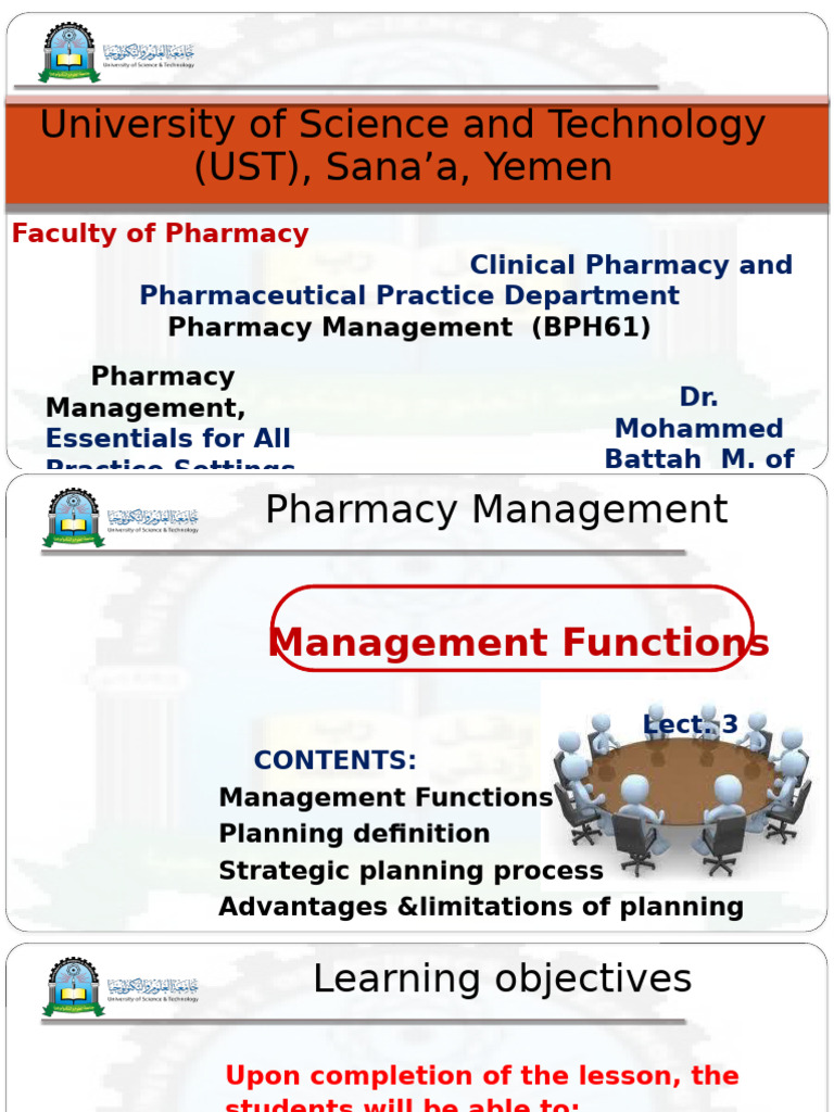 Management Functions - 3 - For Pharmacy Students | PDF | Strategic ...