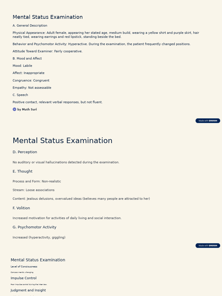 Mental Status Examination | PDF | Mood Disorders | Mania