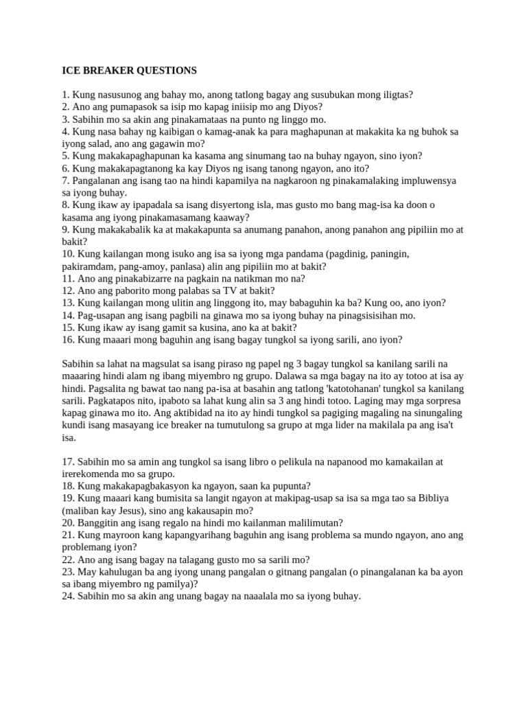 Ice Breaker Questions | PDF