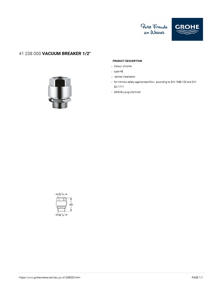 GROHE Specification Sheet 41238000 | PDF