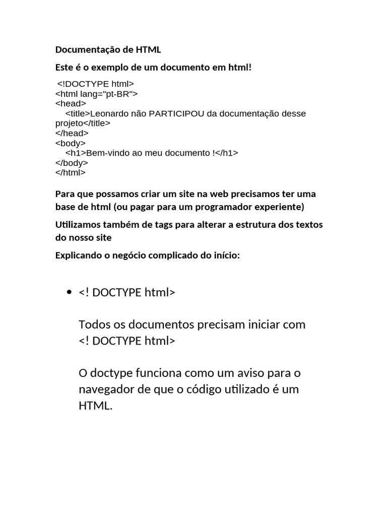 Documentação HTML (Eduardo e José) | PDF | Html | Engenharia de Software