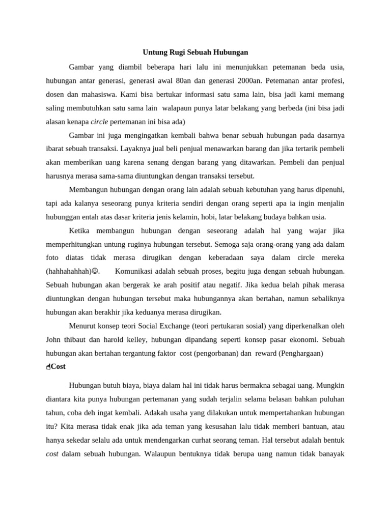 Untung Rugi dalam Hubungan Interpersonal | PDF
