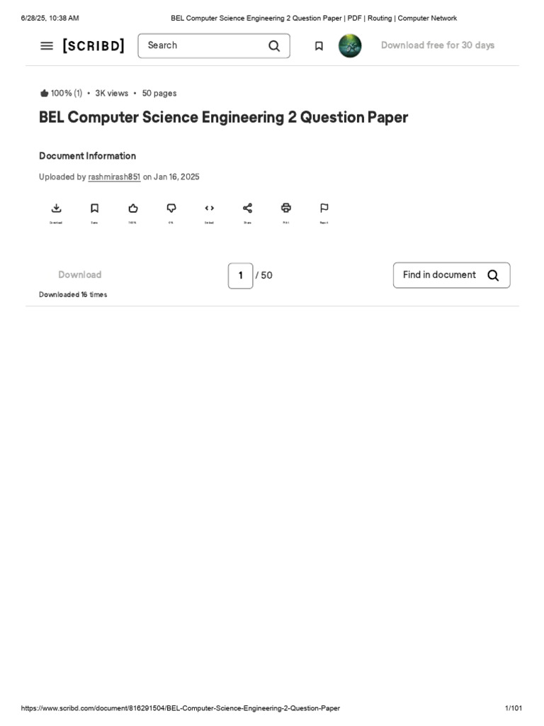 BEL Computer Science Engineering 2 Question Paper - PDF - Routing - Computer Network | PDF ...