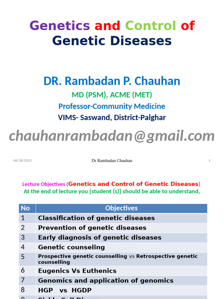 Genetics and Control of Genetic Diseases | PDF | Genetic Disorder ...