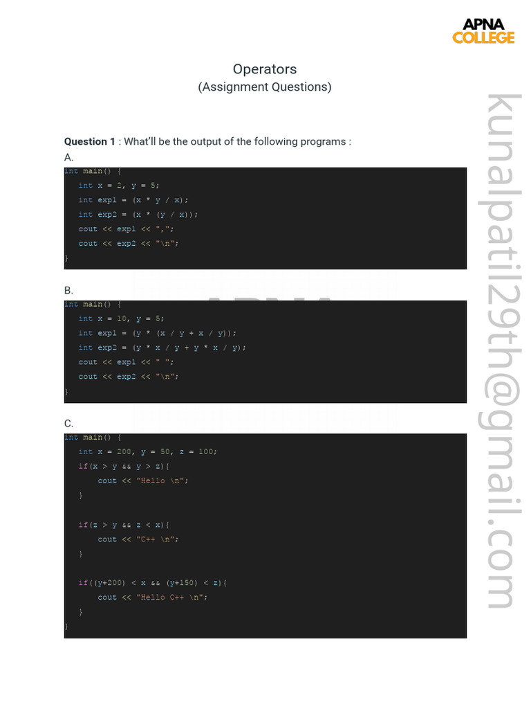 C++ Operator Output and Precedence Guide | PDF