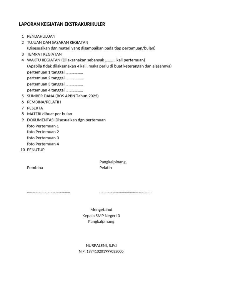 Laporan Ekstrakurikuler 2025 | PDF