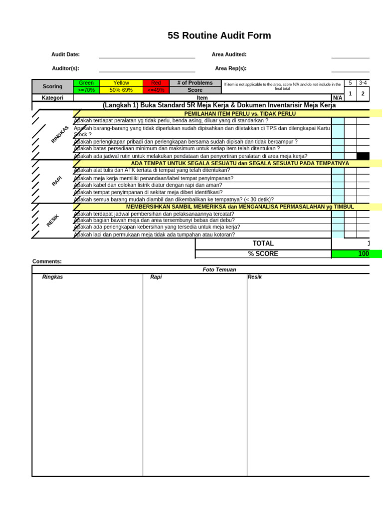 Formulir Audit Rutin 5S untuk Area Kerja | PDF