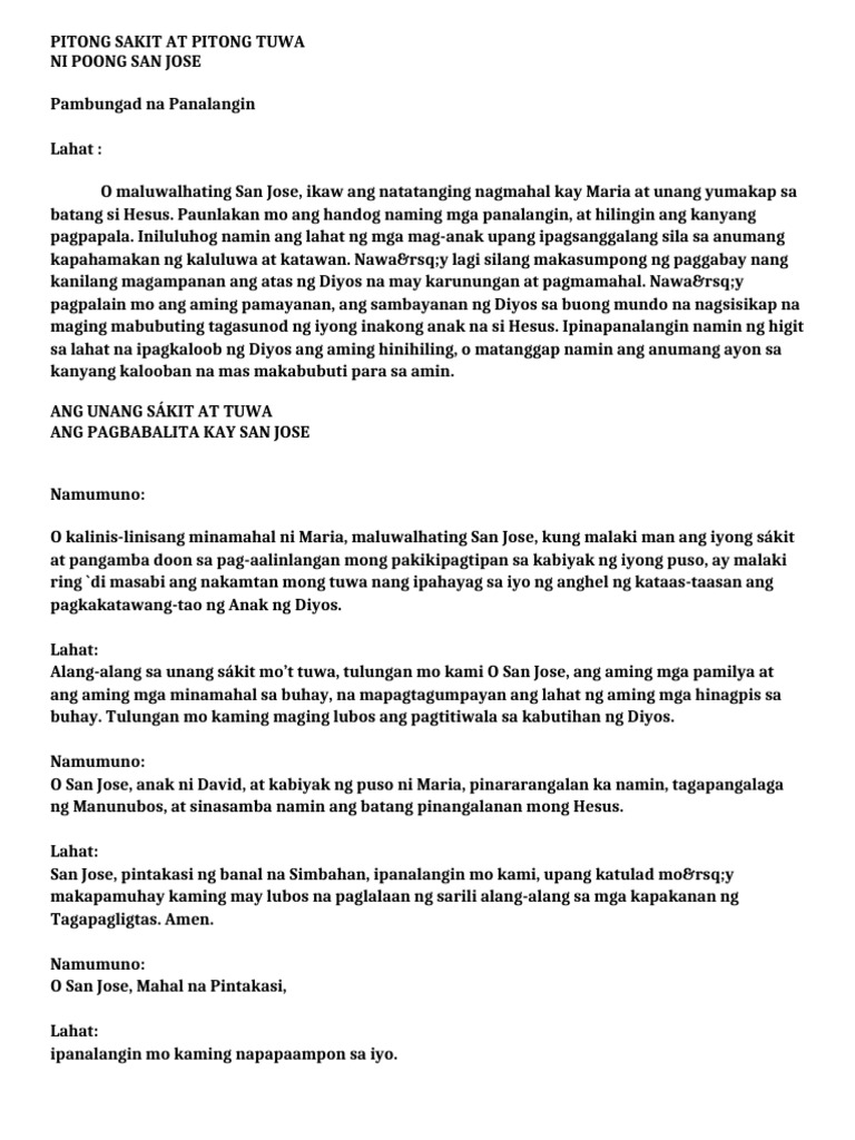 Pitong Sakit at Pitong Tuwa | PDF