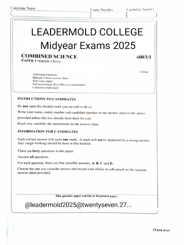 Combined Science Form 4 2025 Term 2 | PDF