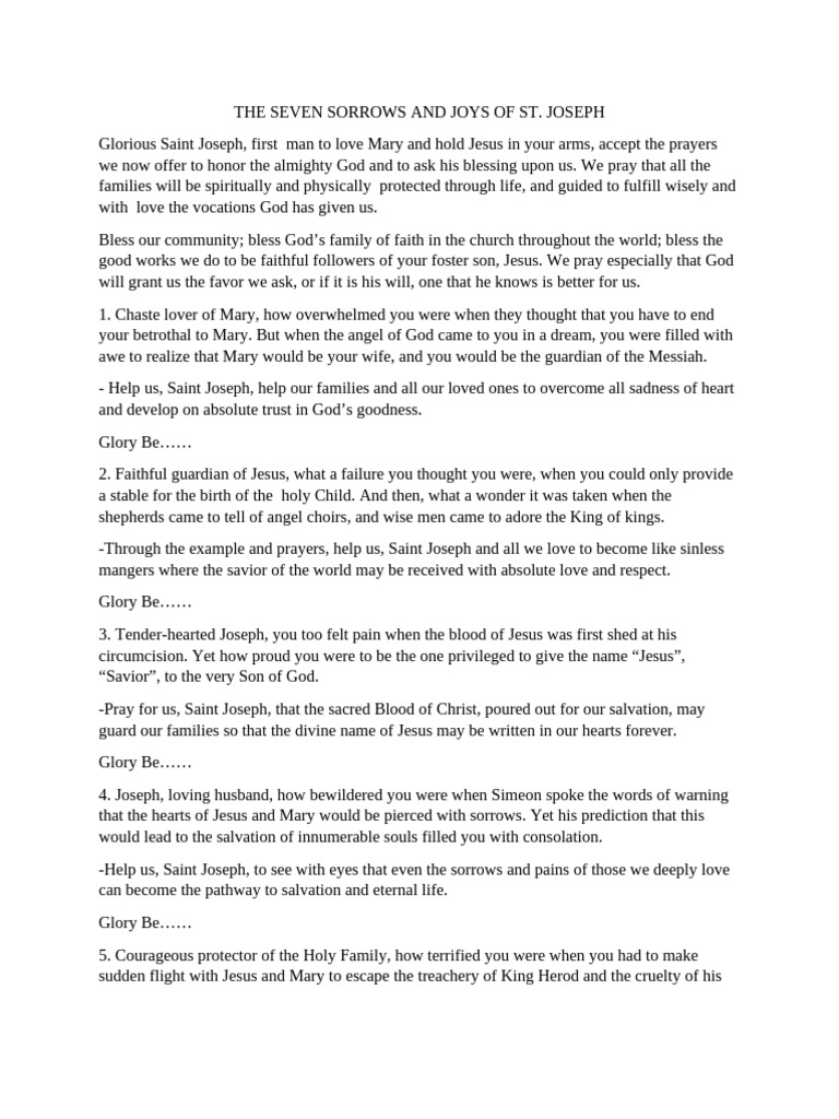 The Seven Sorrows and Joys of ST | PDF | Saint Joseph | Jesus