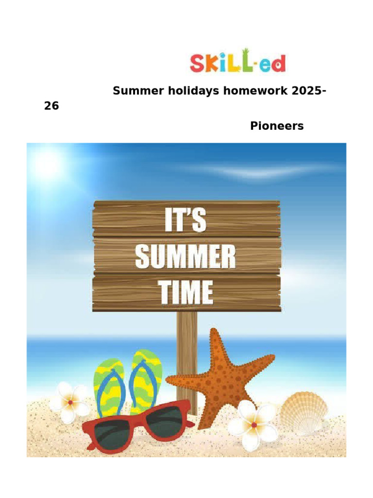 Pioneers Summer Holiday Homework 2025-26 | PDF