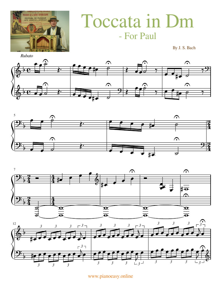 Toccata in D Minor by J.S. Bach - Shortened Version For Paul | PDF