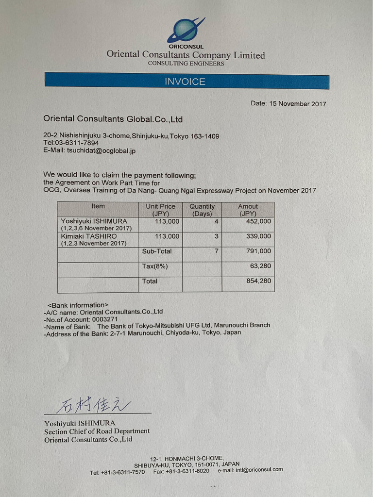 02 03 Invoice Oversea Training (OC) 1711 | PDF