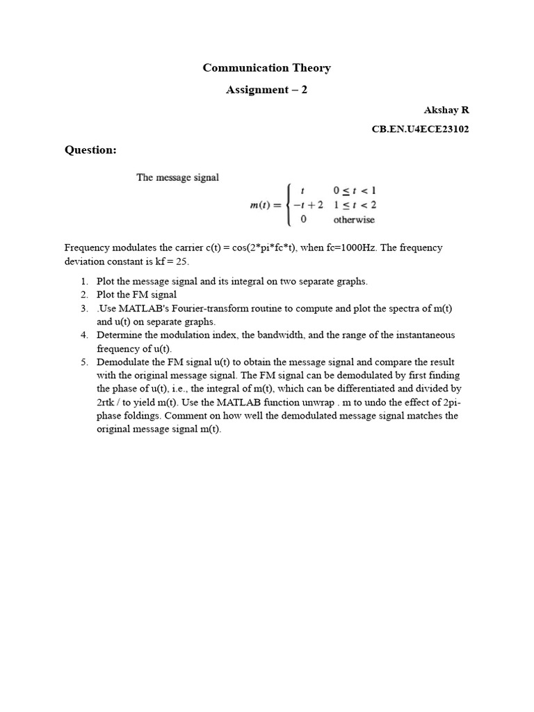 CT AssignmentOG Corrected | PDF | Frequency Modulation | Telecommunications Engineering