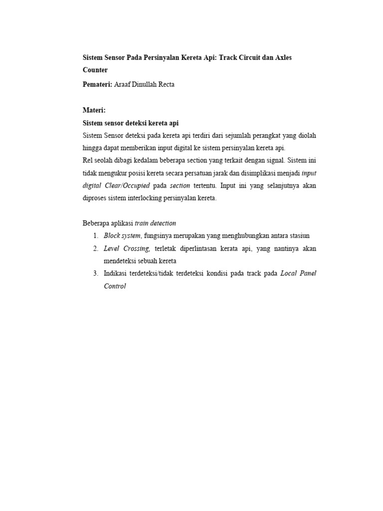 Sistem Sensor Persinyalan Kereta Api | PDF