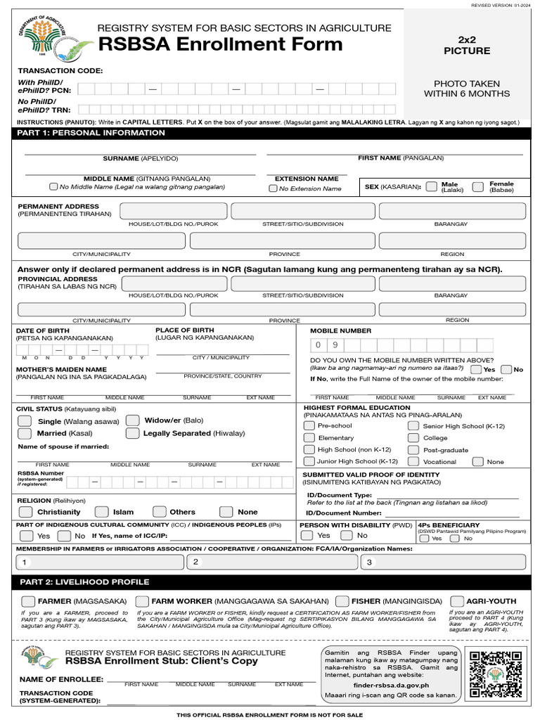 RSBSA Enrollment Form December 2023 | PDF | Lease