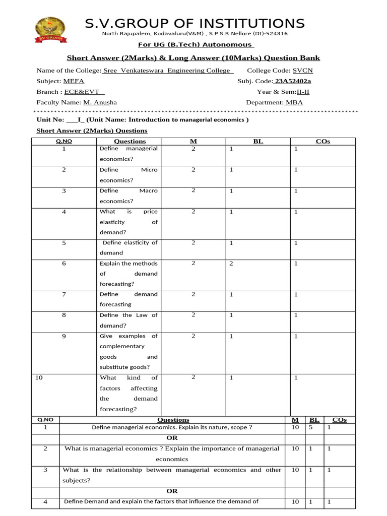 Mefa II - Iiquestion Bank Ece&Evt 2025 | PDF | Capital Budgeting | Microeconomics