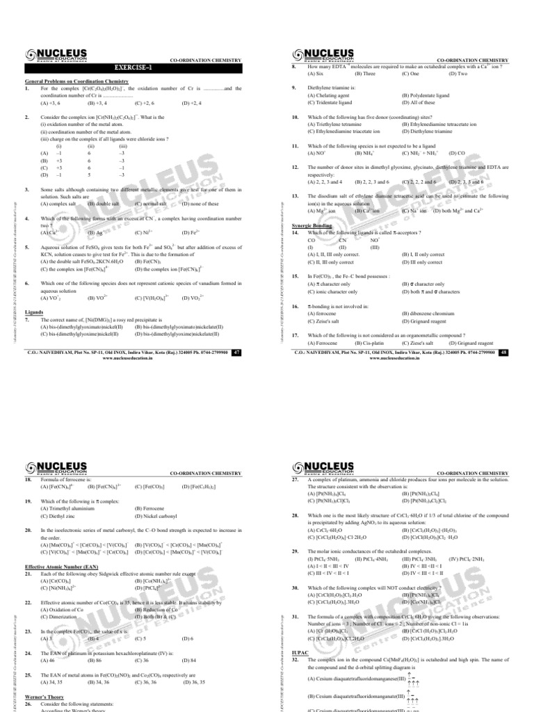 Coordination Compound Pdf Coordination Complex Ligand