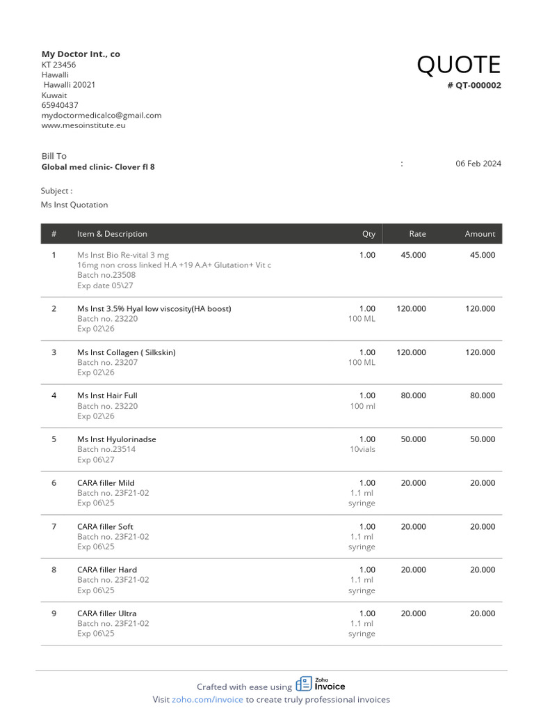 Quotation Global Med Clinic | PDF