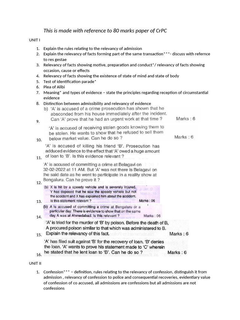 Evidence Law (CRPC Questions) | PDF | Evidence (Law) | Judiciaries