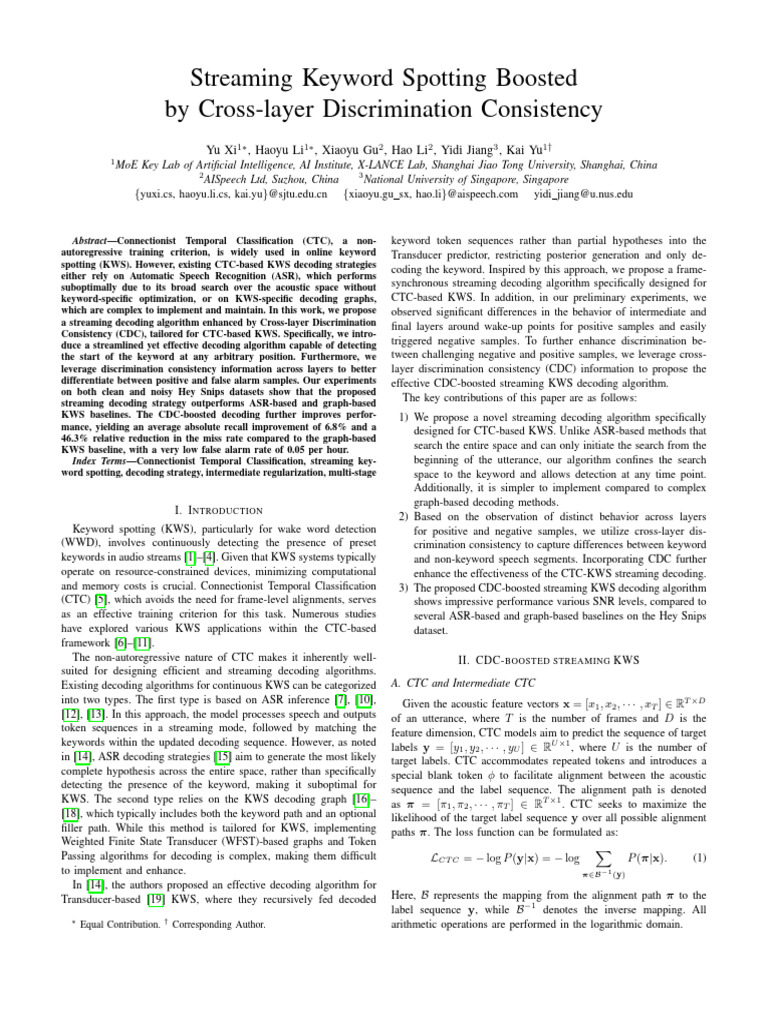 Streaming KWS Cross Layers | PDF | Speech Recognition | Signal To Noise Ratio