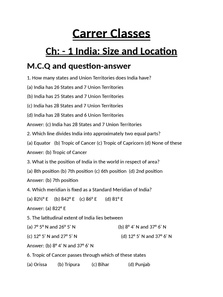STD 9 Ch1 (Geo) Mcqs - Q-A Anskey | PDF | Physical Geography | Geography
