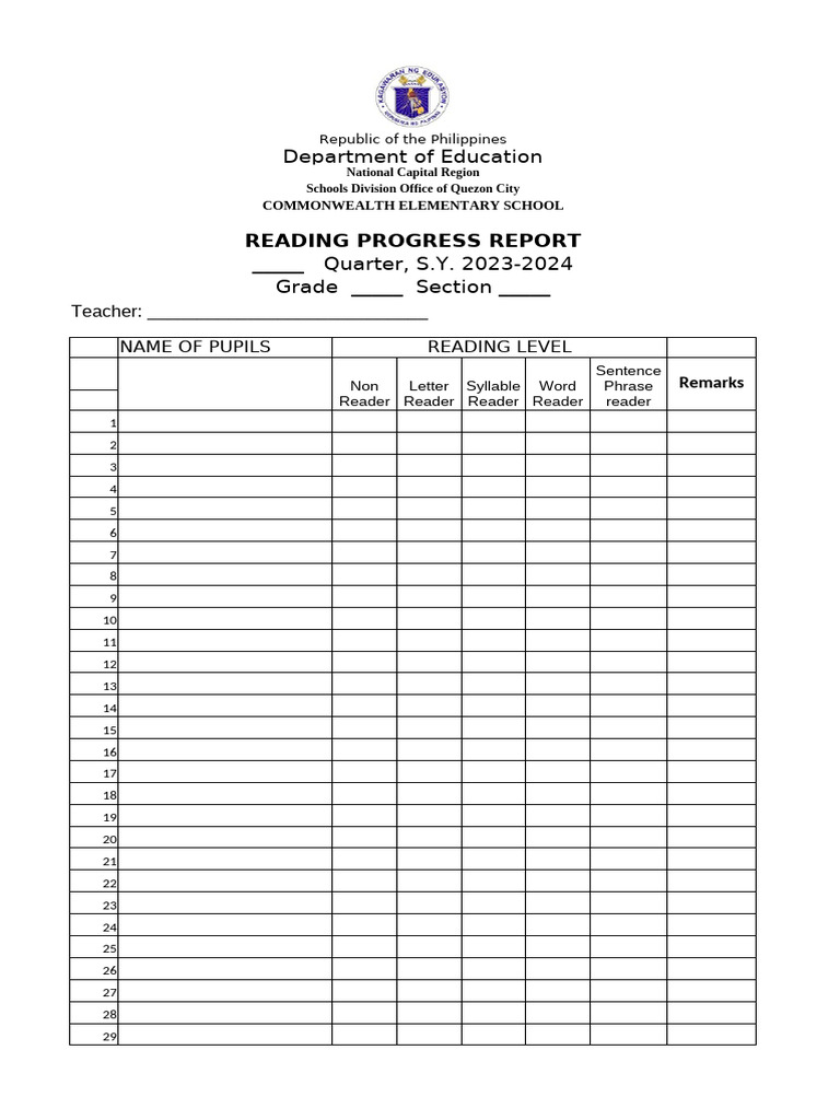 pupils reading progress chart | PDF | Human Communication | Linguistics
