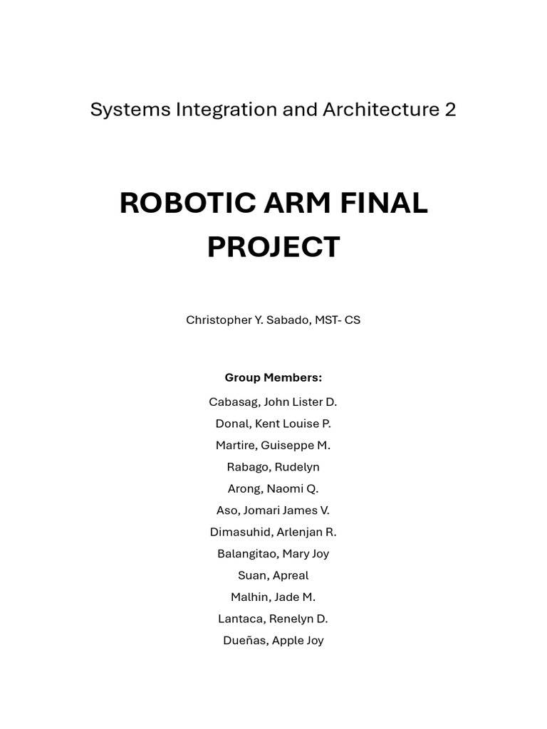 Robotic Arm Final Project | PDF | Arduino | Computer Engineering