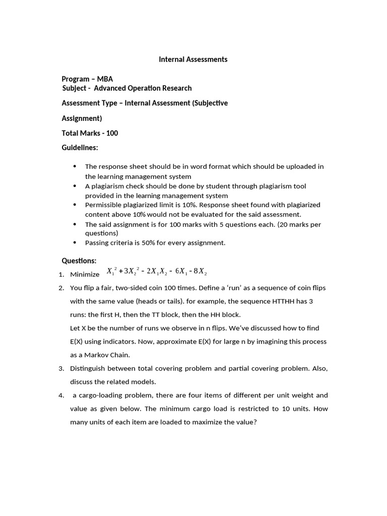 Advanced Operation Research-Assignment 2 | PDF