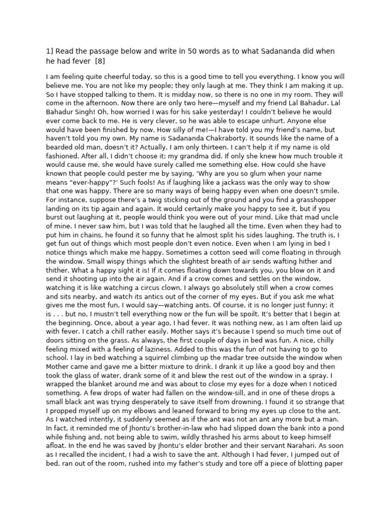 Comprehension Passage For Class 10 | PDF