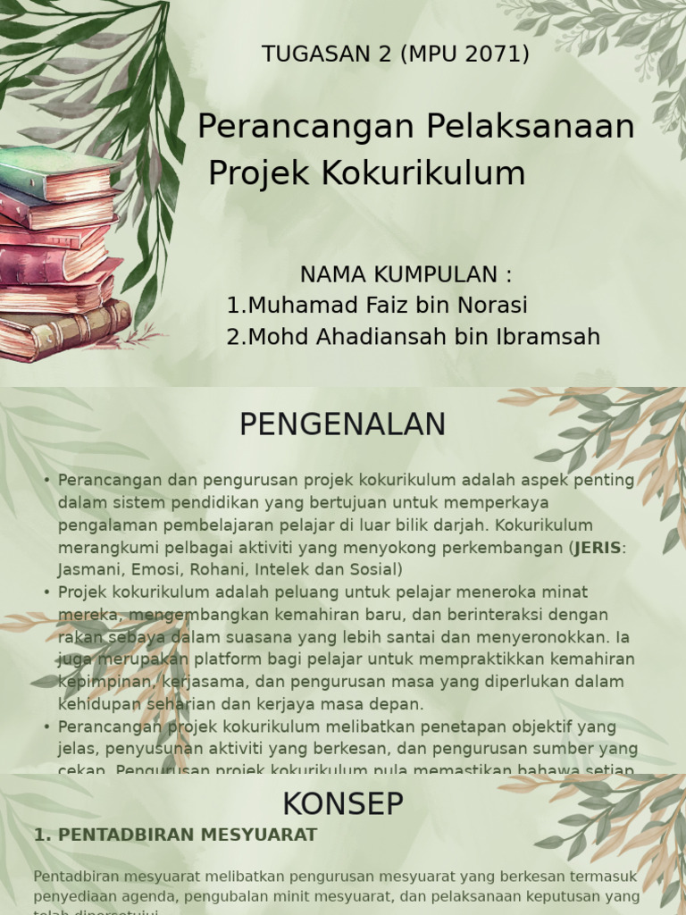 Tugasan 2 (Perancangan Pelaksanaan Projek Kokurikulum) | PDF