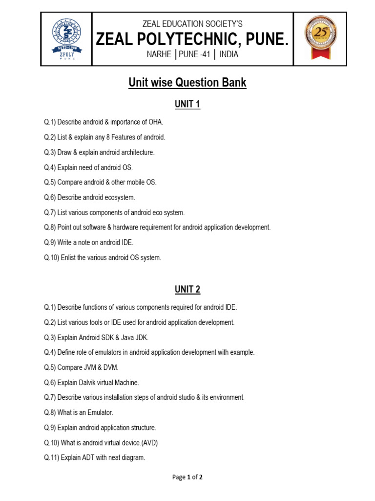 MAD Unit Wise Question Bank | PDF