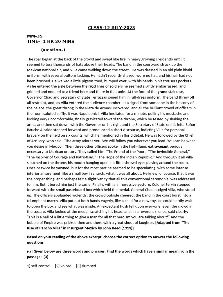 CLASS-12 Isc Comprehensions - New Format | PDF | The Tempest | Mughal ...