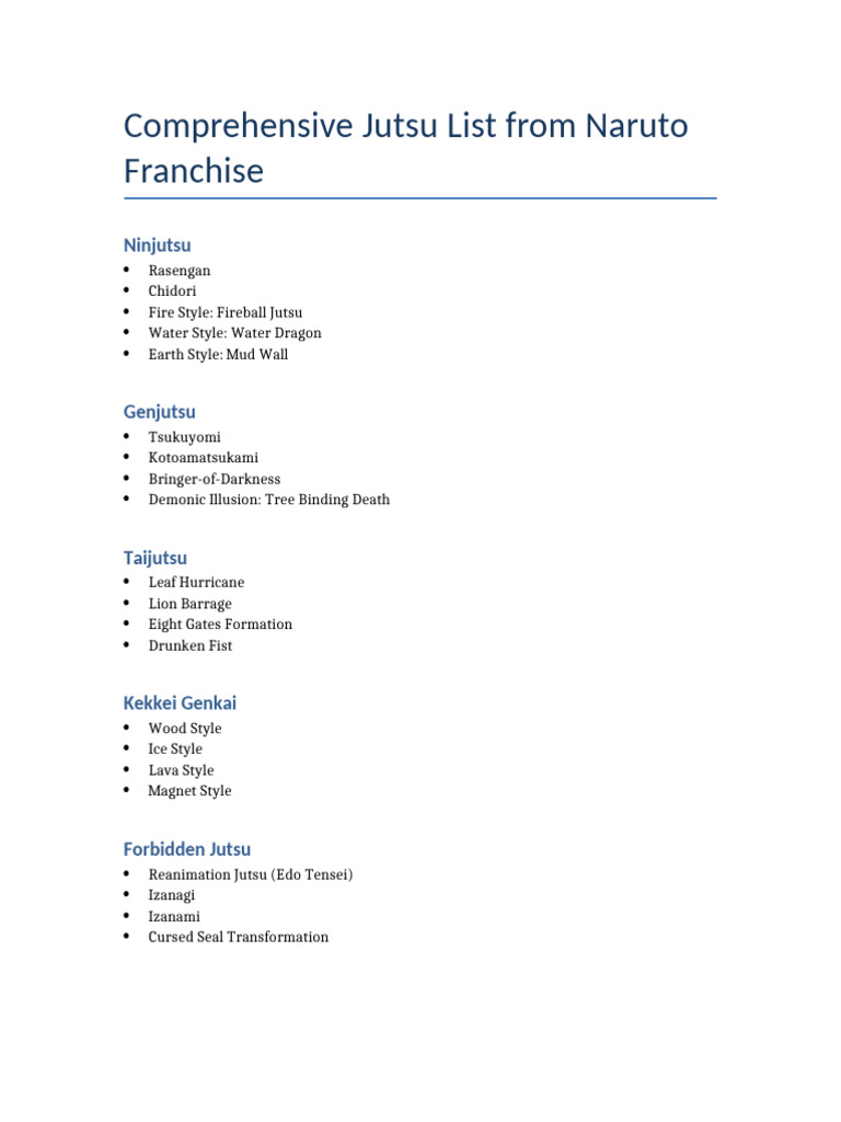 Naruto Jutsu List | PDF