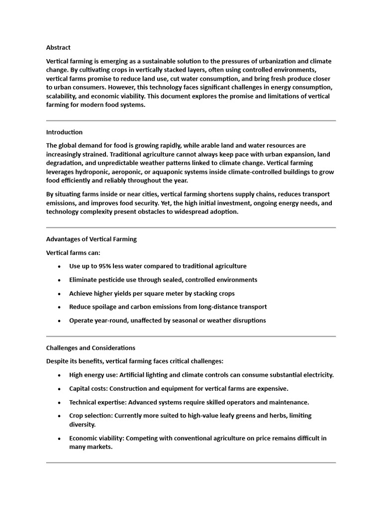 Vertical Farming: Benefits and Challenges | PDF | Agriculture | Natural ...