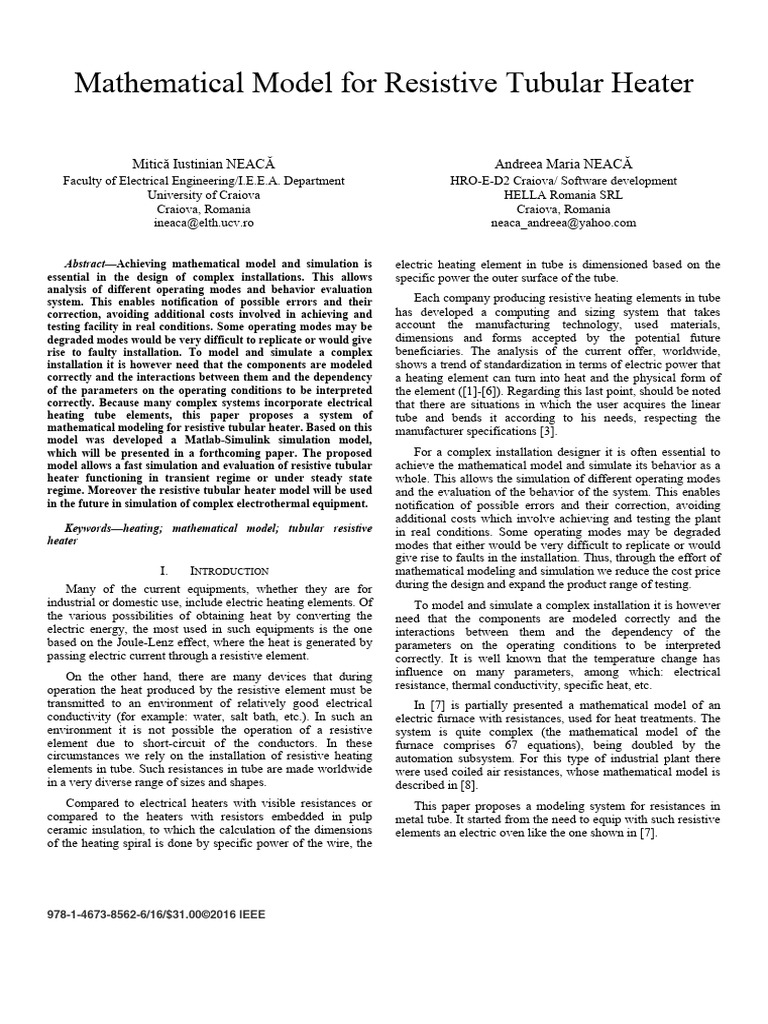 Mathematical Model of Tubular Heaters | PDF | Electrical Resistivity And Conductivity | Thermal ...