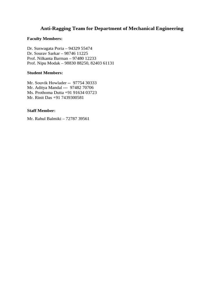 Anti Ragging Team 2024 | PDF