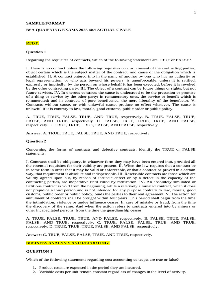 Format Bsa Qualifying Exams 2025 | PDF | Taxes | Value Added Tax