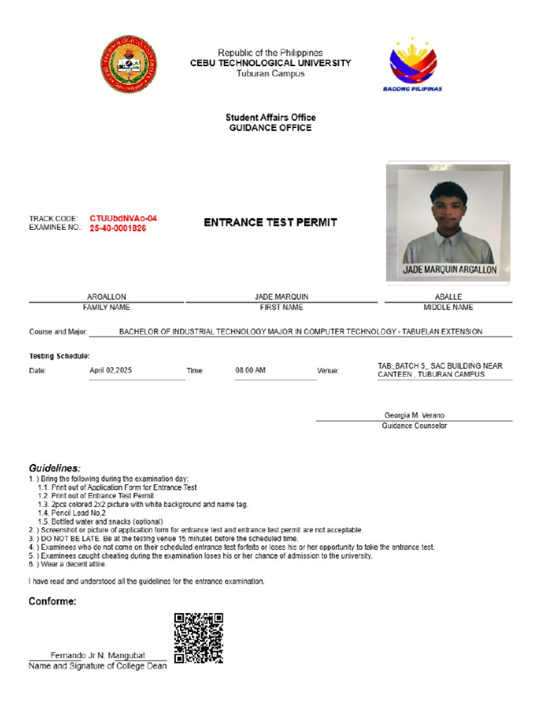 Entrance Test Permit | PDF