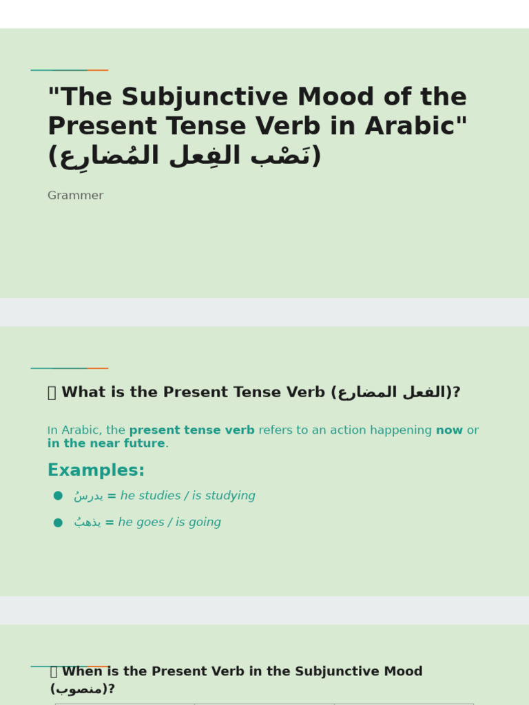 - The Subjunctive Mood of the Present Tense Verb in Arabic - (نَصْب ...
