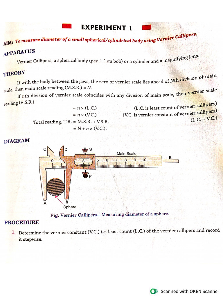 Experiment - Vernier Caliper | PDF