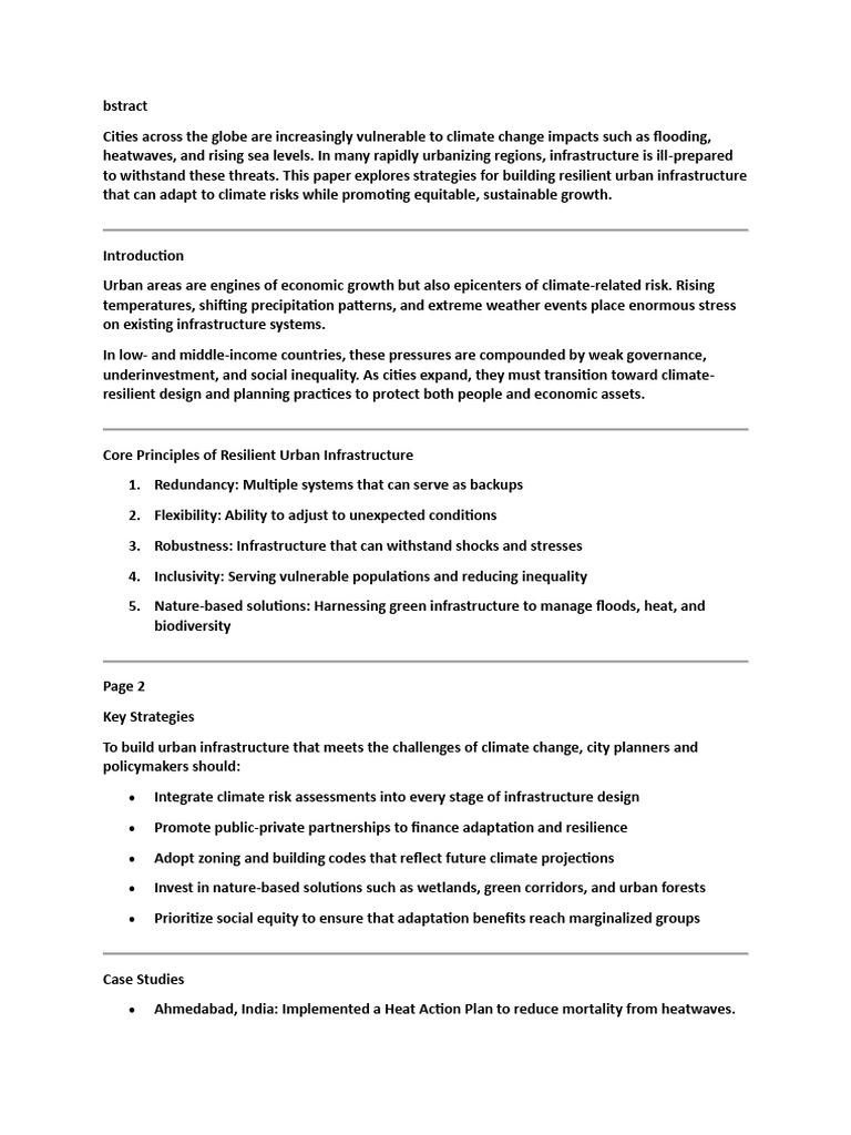Resilient Urban Infrastructure Strategies | PDF