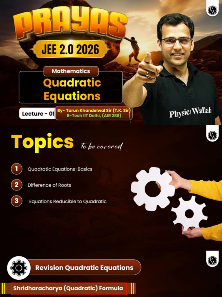 Quadratic Equations 01 Class Notes | PDF